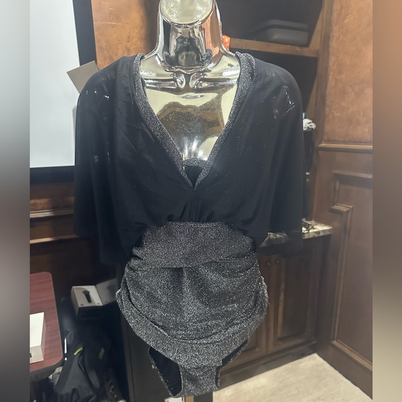 Unique Vintage | Swim | Unique Vintage Black And Silver One Piece ...